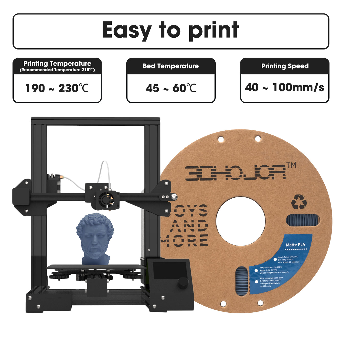 2 Rolls - Matte PLA Filament 1.75mm Dimensional Accuracy +/- 0.03mm fo ...